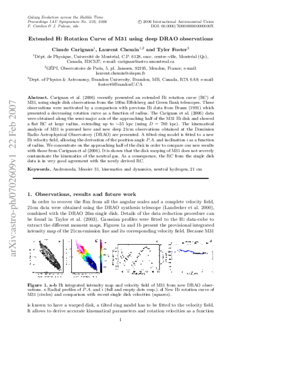 (PDF) Extended HI Rotation Curve of M31 using deep DRAO observations