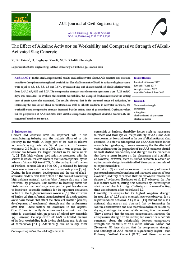 (PDF) The Effect of Alkaline Activator on Workability and Compressive ...