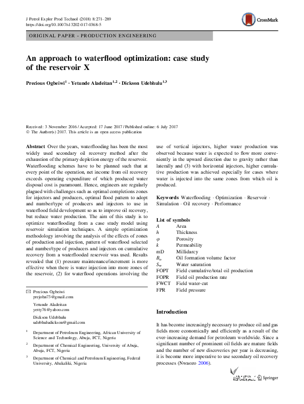 (PDF) An approach to waterflood optimization: case study of the reservoir X