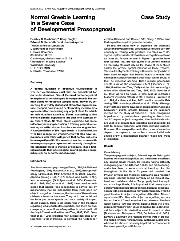 (PDF) Normal Greeble Learning in a Severe Case of Developmental ...