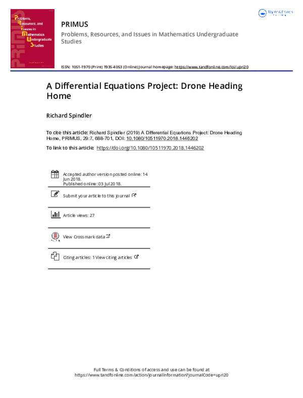 (PDF) A Differential Equations Project: Drone Heading Home