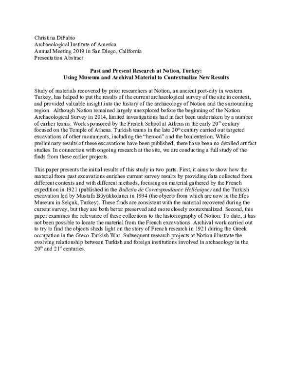 (DOC) Past and Present Research at Notion, Turkey: Using Museum and ...
