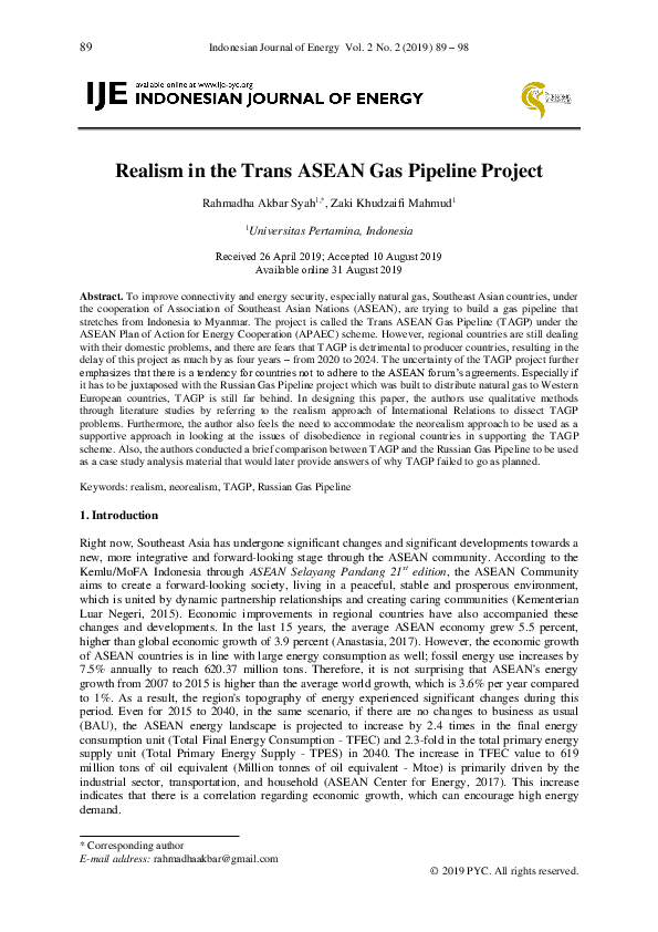 (PDF) Realism in the Trans ASEAN Gas Pipeline Project