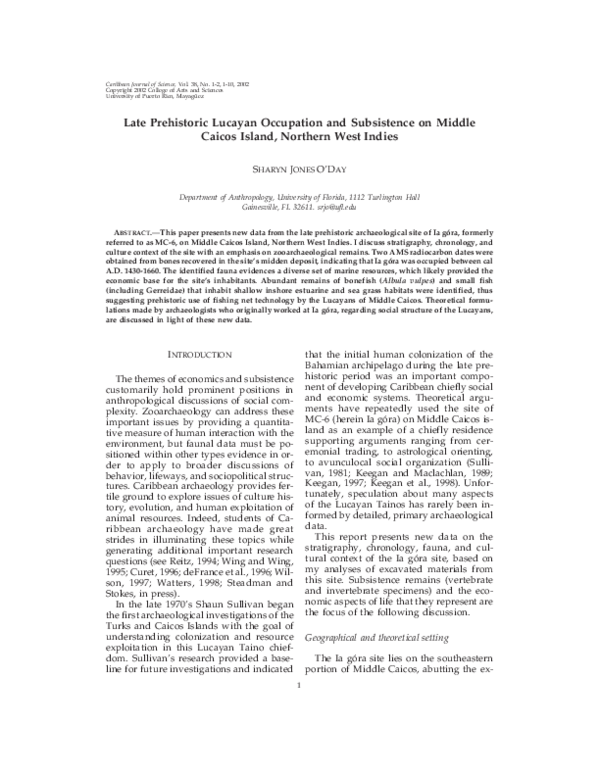(PDF) Late Prehistoric Lucayan Occupation and Subsistence on Middle ...