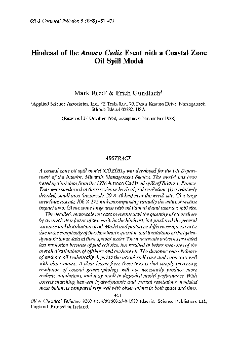 (PDF) Hindcast of the Amoco Cadiz event with a coastal zone oil spill model