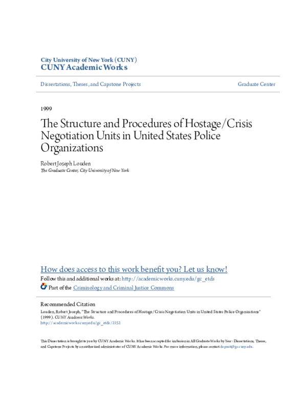 (PDF) The Structure and Procedures of Hostage/Crisis Negotiation Units ...