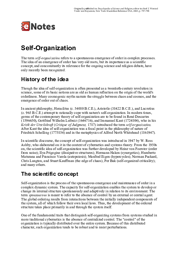 (PDF) Self-Organization (entry)