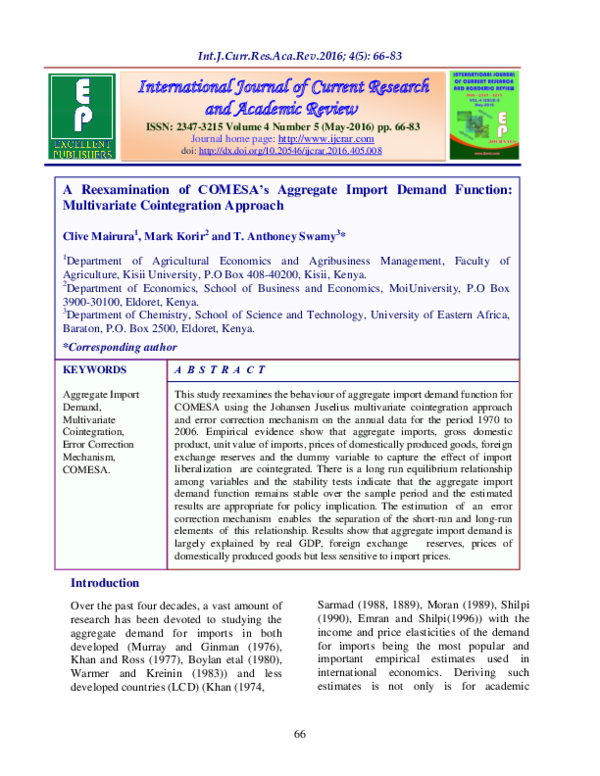 (PDF) A Reexamination of COMESA’s Aggregate Import Demand Function ...