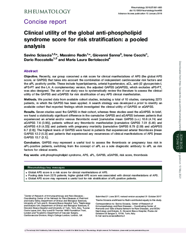 (PDF) Clinical utility of the global anti-phospholipid syndrome score ...