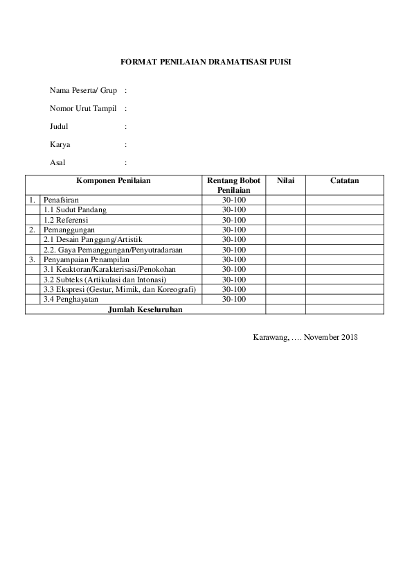 (PDF) Format Penilaian Juri (Bulan Bahasa Unsika 2018)