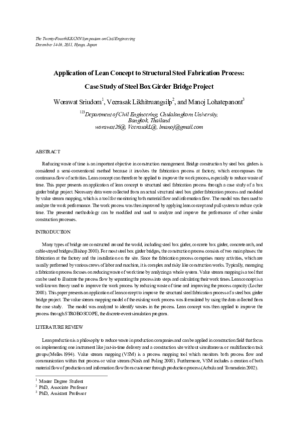 (PDF) Application of Lean Concept to Structural Steel Fabrication ...