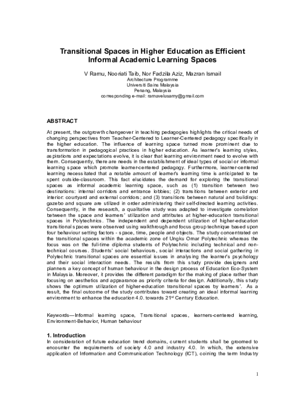 (PDF) Transitional Spaces in Higher Education as Efficient Informal ...