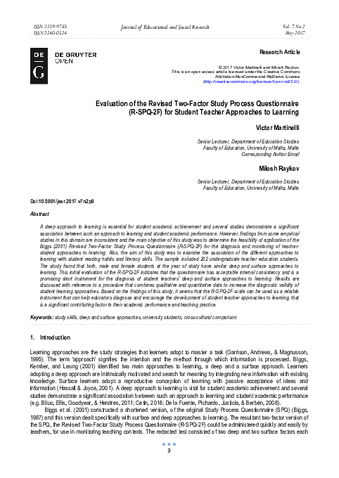 (PDF) Evaluation of the Revised Two-Factor Study Process Questionnaire ...