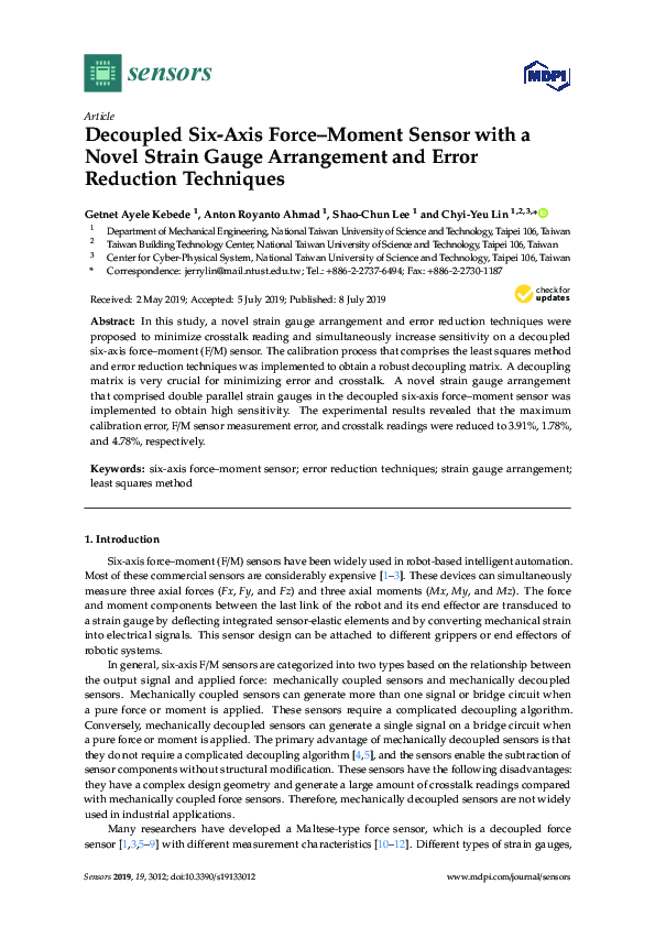 (PDF) Decoupled Six-Axis Force–Moment Sensor with a Novel Strain Gauge ...