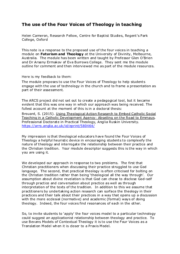 (PDF) Cameron 2020 Using the Four Voices in teaching