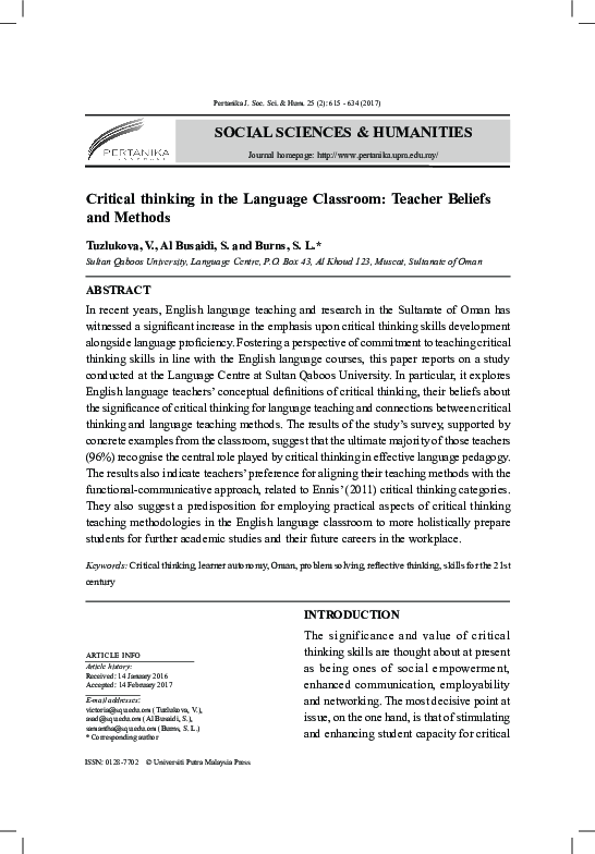 (PDF) Critical thinking