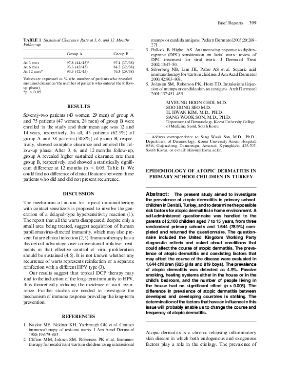 (PDF) Epidemiology of Atopic Dermatitis in Primary Schoolchildren in Turkey