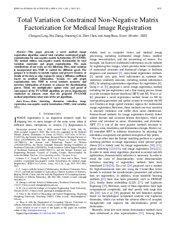 (PDF) Total Variation Constrained Non-Negative Matrix Factorization for Medical Image Registration