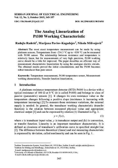 (PDF) The analog linearization of Pt100 working characteristic