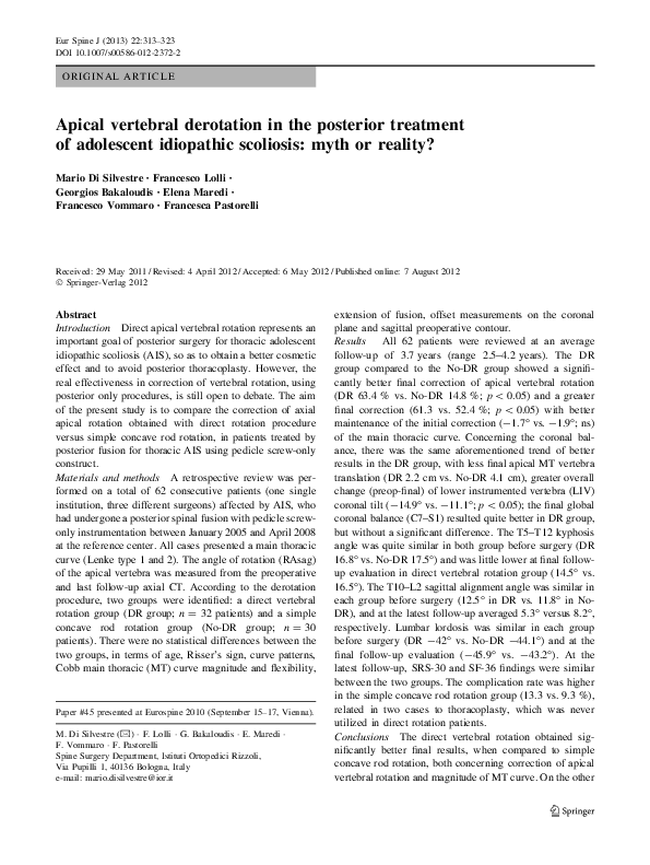 (PDF) Apical vertebral derotation in the posterior treatment of ...