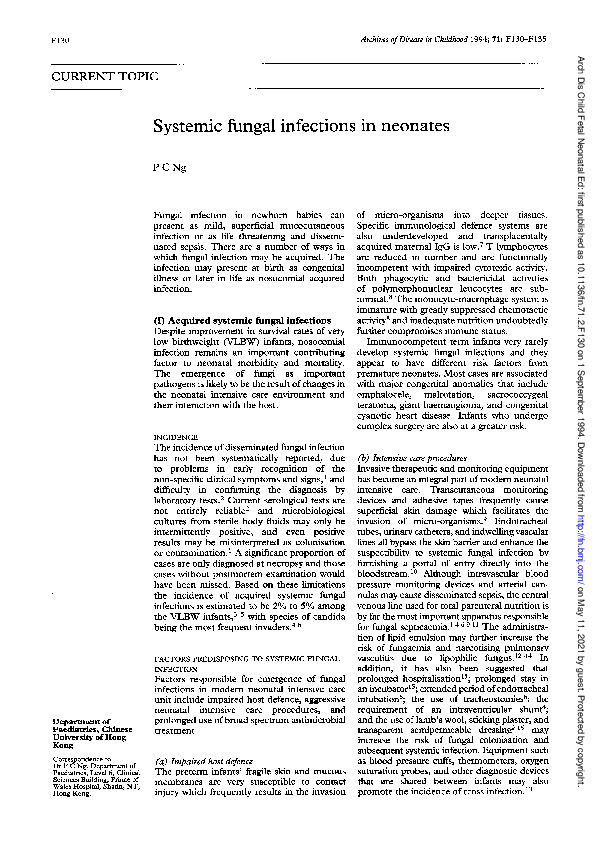 (PDF) Systemic fungal infections in neonates
