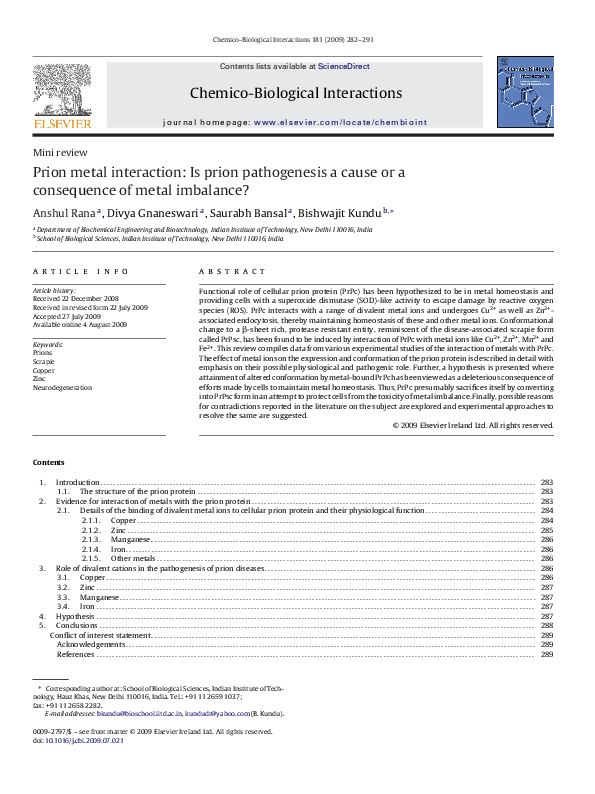 (PDF) Prion metal interaction: Is prion pathogenesis a cause or a ...