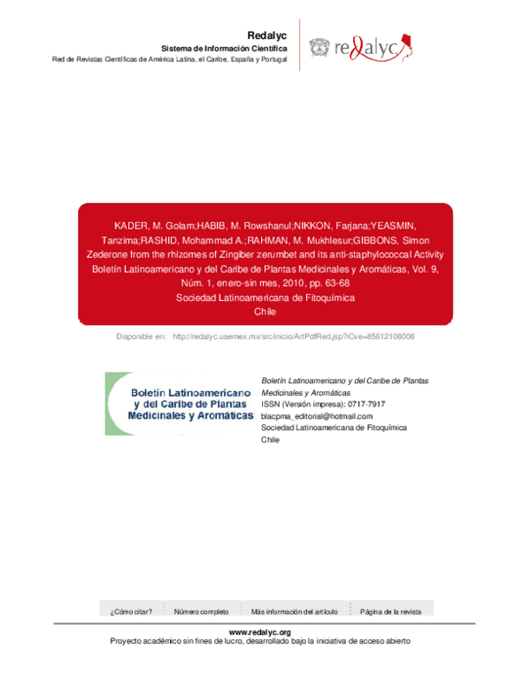 (PDF) Zederone from the rhizomes of Zingiber zerumbet and its anti ...