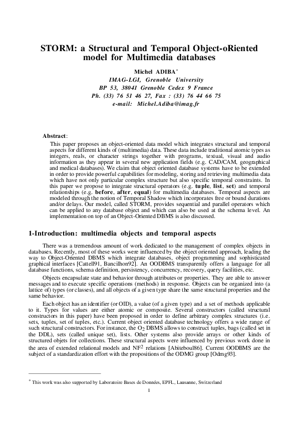 (PDF) STORM: structural and temporal object-oriented multimedia database system