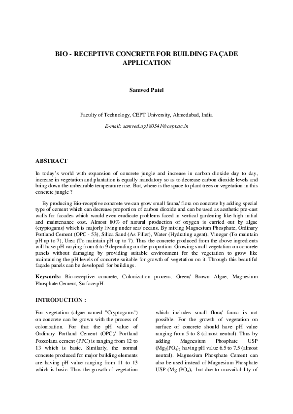 (PDF) Bio Receptive Concrete For Building Facade Application