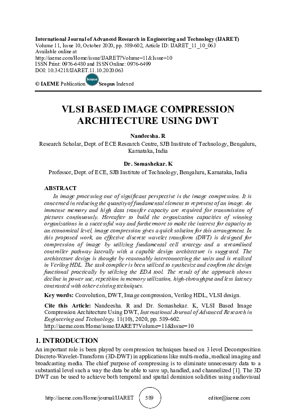 Pdf Dwt Based Vlsi Image Compression Design