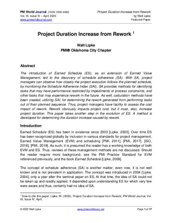 (PDF) Project Duration Increase From Rework