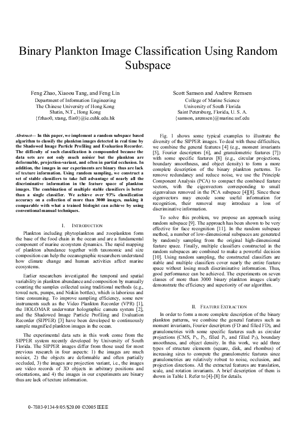 (PDF) Binary plankton image classification using random subspace