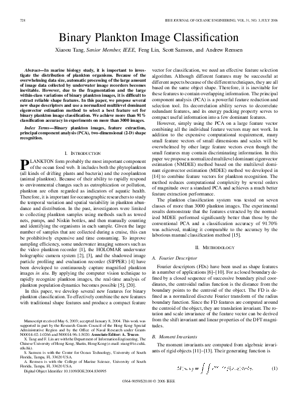 (PDF) Binary Plankton Image Classification