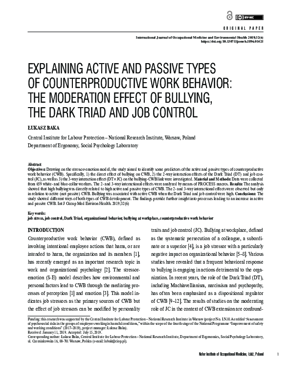 (PDF) Explaining active and passive types of counterproductive work ...