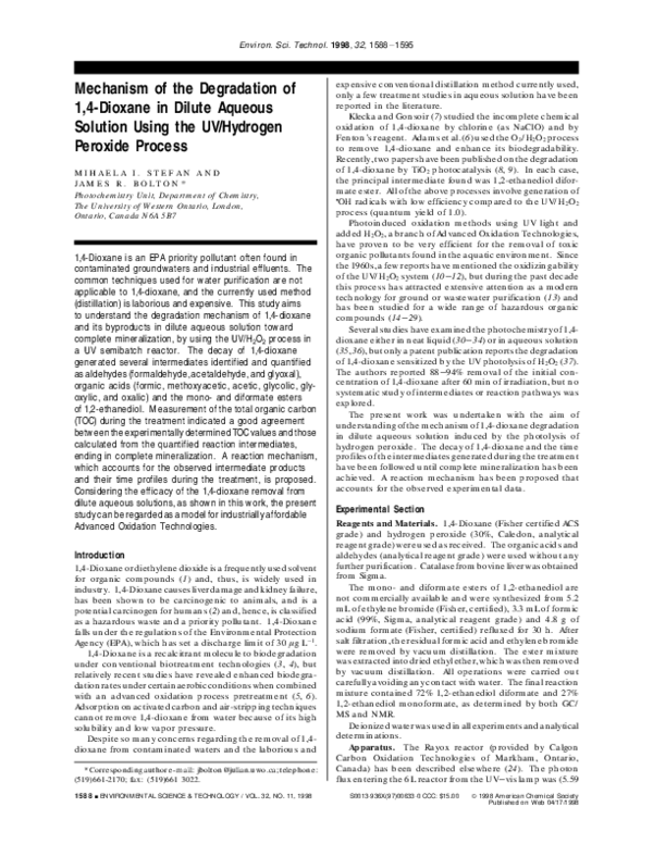 (PDF) Mechanism of the Degradation of 1,4-Dioxane in Dilute Aqueous ...