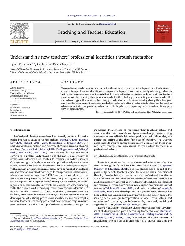 (PDF) Understanding new teachers’ professional identities through metaphor