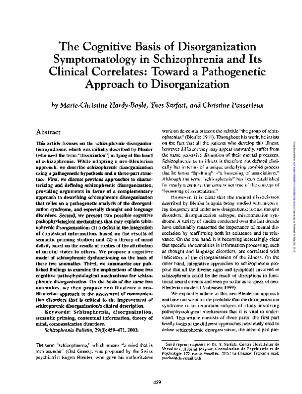 (PDF) The Cognitive Basis of Disorganization Symptomatology in ...