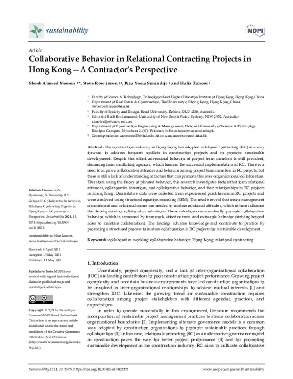 (PDF) Promoting Collaboration in Hong Kong's RC Projects