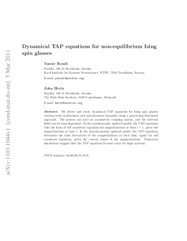 (PDF) Dynamical TAP equations for non-equilibrium Ising spin glasses