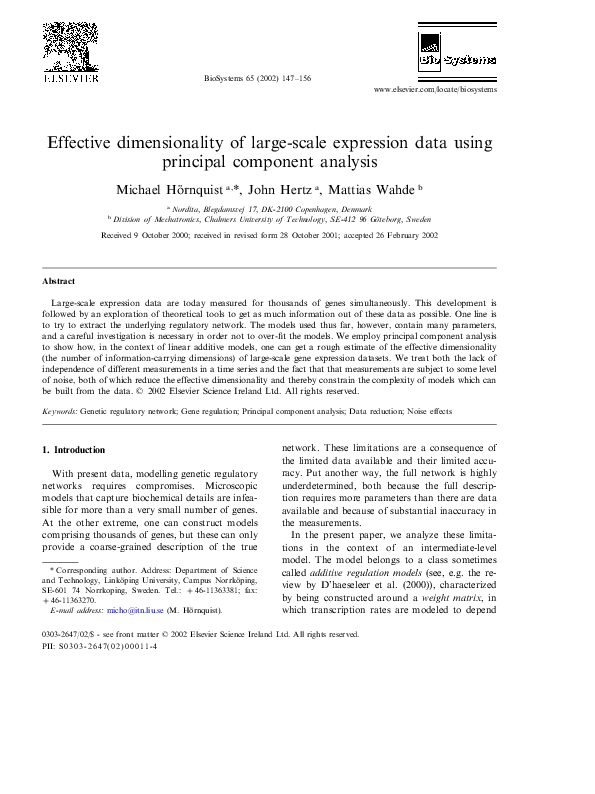 (PDF) Effective dimensionality of large-scale expression data using principal component analysis