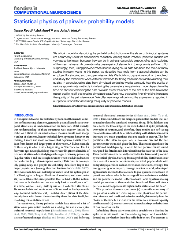 (PDF) Statistical physics of pairwise probability models