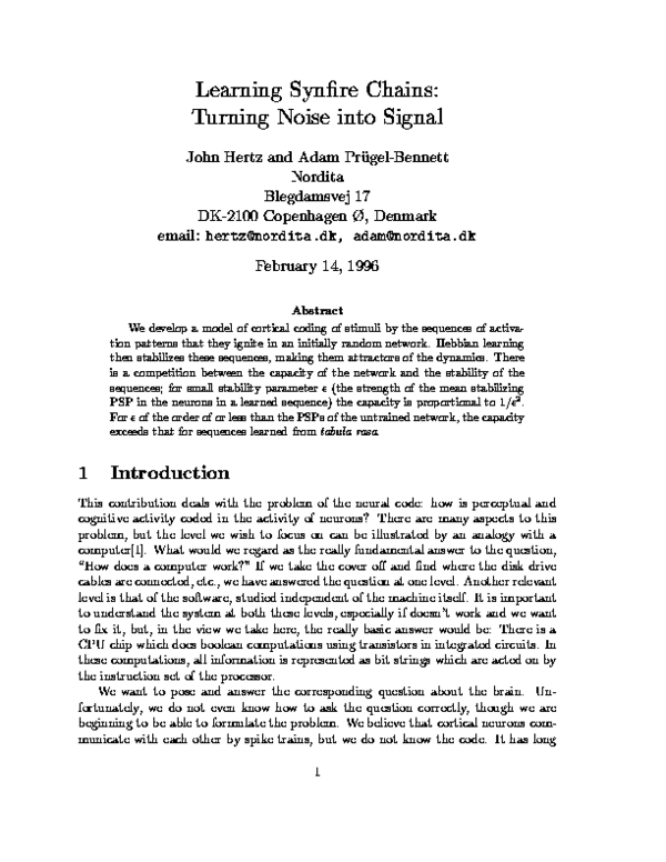 (PDF) Learning synfire chains: turning noise into signal