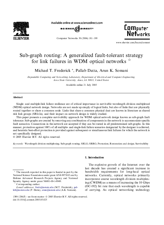 (PDF) Sub-graph routing: A generalized fault-tolerant strategy for link failures in WDM optical ...