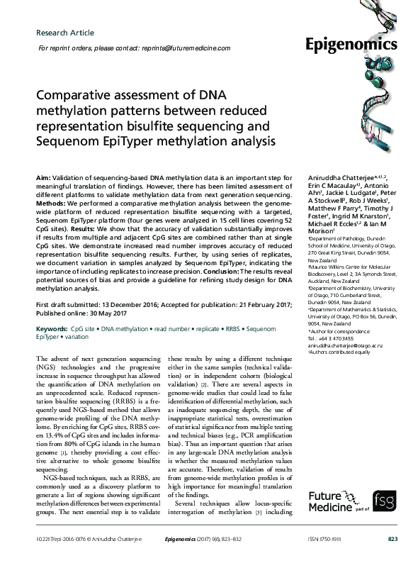 (PDF) Comparative assessment of DNA methylation patterns between reduced representation ...