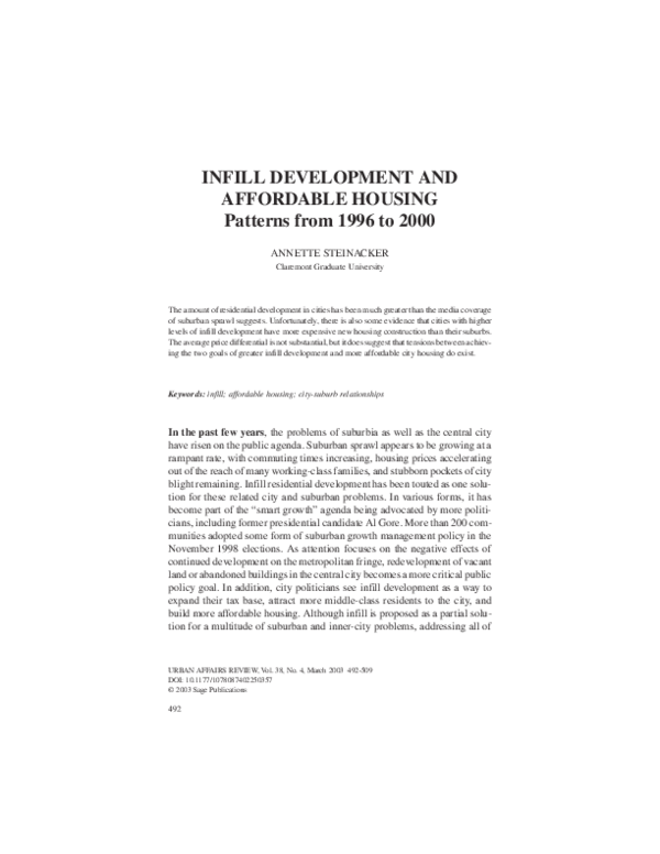 (PDF) Infill Development vs Affordable Housing Trends