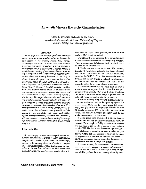 Pdf Automatic Memory Hierarchy Characterization Clark Coleman