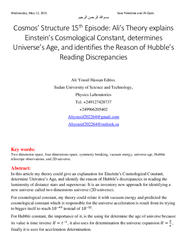 (PDF) Cosmos’ Structure 15th Episode: Ali’s Theory explains Einstein’s ...