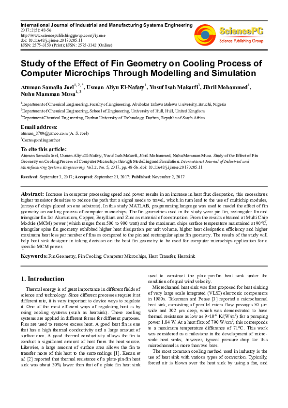 (PDF) Study of the Effect of Fin Geometry on Cooling Process of ...
