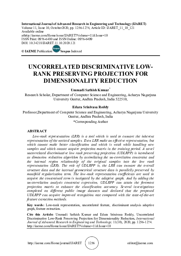 (PDF) UNCORRELATED DISCRIMINATIVE LOWRANK PRESERVING PROJECTION FOR DIMENSIONALITY REDUCTION