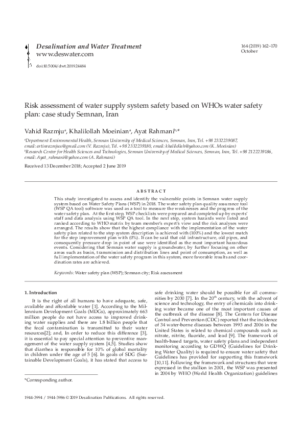 (PDF) Risk assessment of water supply system safety based on WHOs water ...